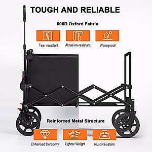 Navatiee Wagon Cart Heavy Duty Foldable, Collapsible Wagon with Smallest Folding Design, Utility Grocery Wagon for Camping Shopping Sports