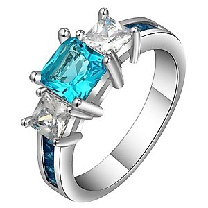 Hoisy Womens Promise Rings, Bridal Rings for Women 4 Prong Silver Square Size 8 Stackable Ring Bands for Women