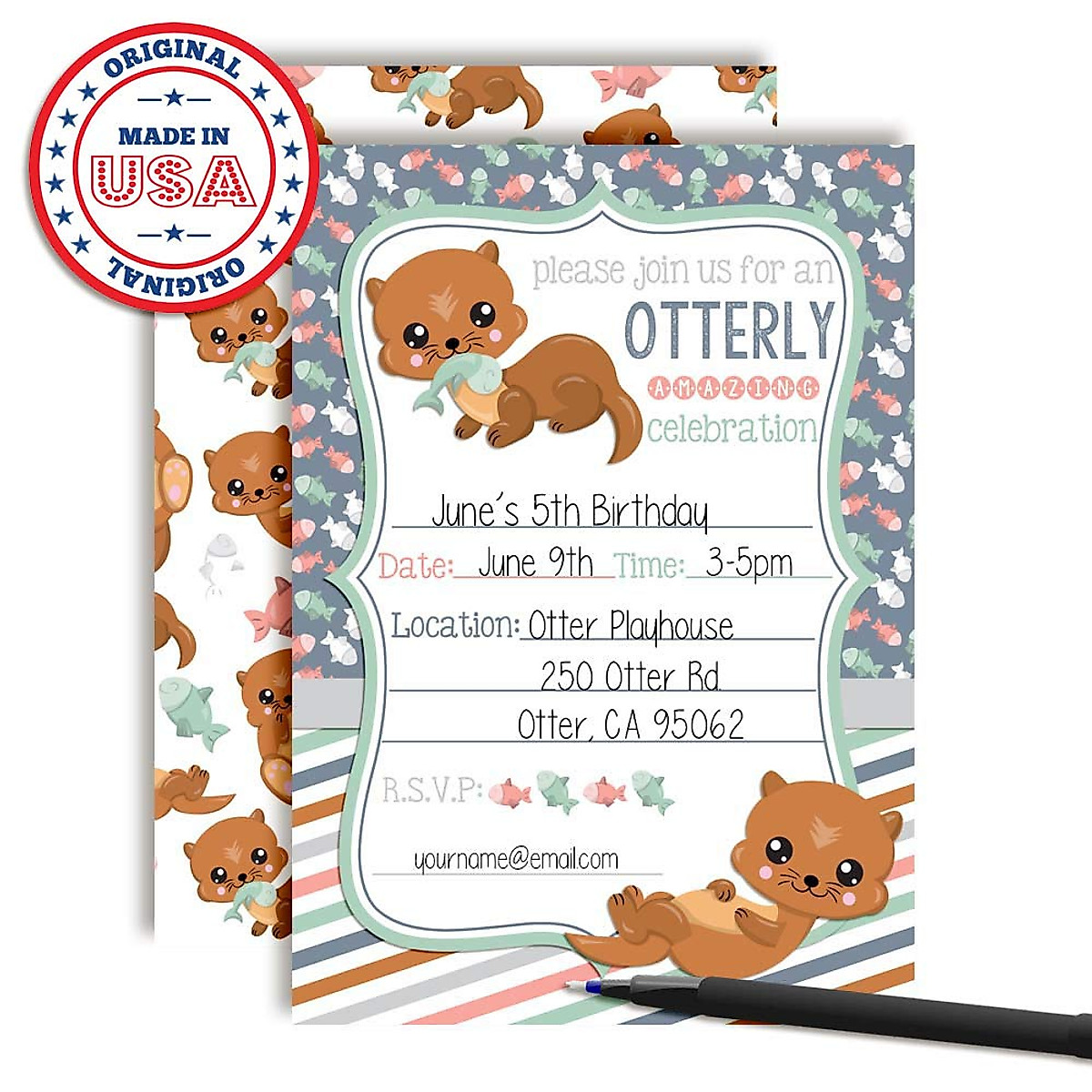 Adorable Otter Birthday Party Invitations for an Otterly Amazing Celebration, 20 5x7 Fill In Cards with Twenty White Envelopes by AmandaCreation
