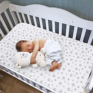 Crib Sheets for Boys or Girls 2 Pack, Fitted Crib Sheet for Standard Size Crib and Toddler Mattresses, Soft and Breathable Material, Grey & White