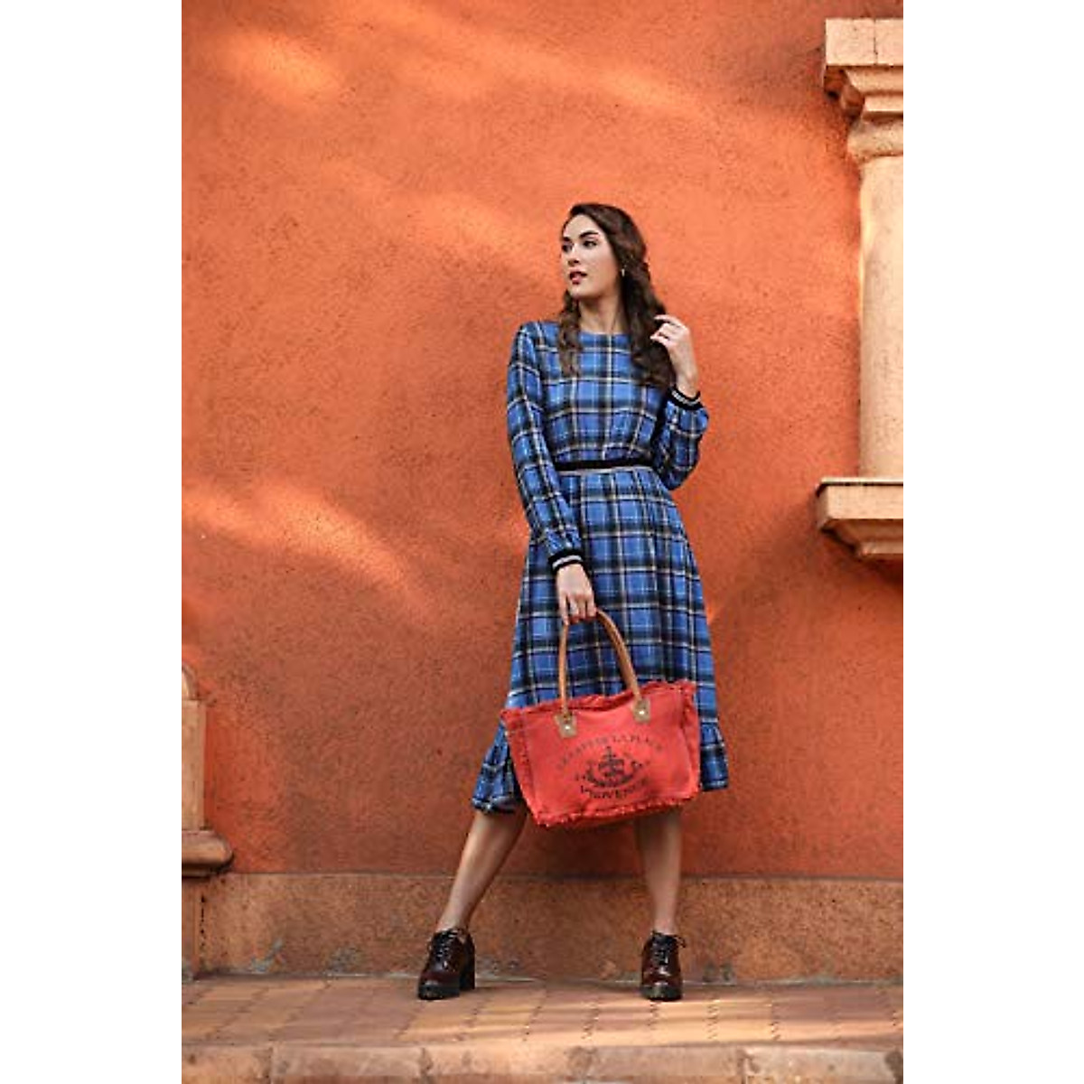 Myra Bag Carroty Upcycled Canvas & Leather Handbag S-1484