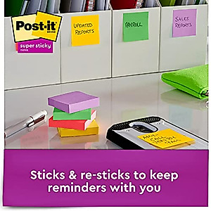 Post-it Super Sticky Notes, 2 in x 2 in, 8 Pads, 2x the Sticking Power, Playful Primaries Collection, Primary Colors (Red, Yellow, Green, Blue, Purple), Recyclable (622-8SSAN)