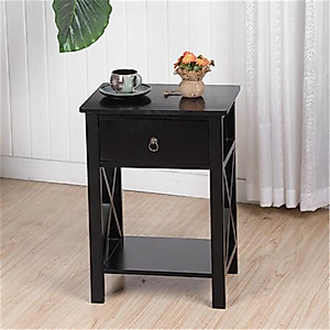 Black Side Table, End Table with 1 Drawer, 1 Open Shelf End Table Storage Shelf, Side Table Modern Nightstand, Sofa Beside Table for Living Room, Foyer, Bedroom (40 x 30 x 55) cm (L x W x H)
