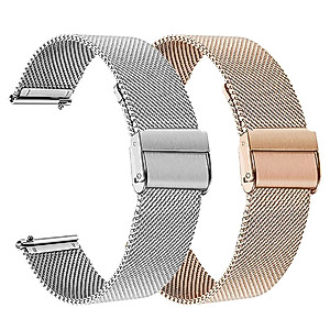 FitTurn Wrist Strap Compatible with TouchElex Smart Watch Bands for TouchElex Venus 1.2" Smart Watch Straps for TouchElex Sirius 1.52" Smart Watch Metal Bracelet (Silver+Rose Gold)