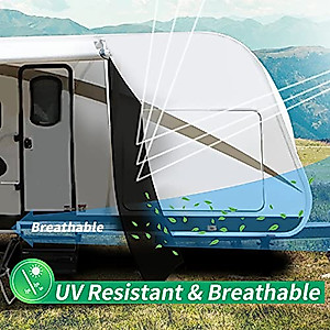 RVINGPRO RV Awning Side Shade Screen 9'x 7' Breathabe Black Mesh Sunshade for Camper Trailer Canopy, UV Sun Blocker Complete Kits