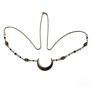 Aimimier Viking Crystal Head Chain Moon Head Chain Halloween Circlet Headpiece Crescent Moon Forehead Chain Crystal Headband Prom Hair Jewelry for Women and Girls (Retro gold)