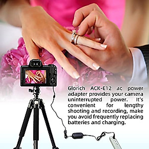 Glorich ACK-E12 AC Power Adapter DR-E12 DC Coupler LP-E12 LPE12 Dummy Battery Kit for Canon EOS M200, M100, M50 Mark II, M50, M10, M2, M, Kiss M, Kiss M2 Mirrorless Digital Cameras.