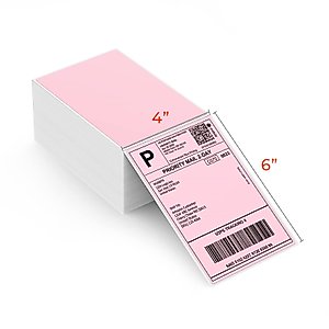 MUNBYN 4"x6" Pink Direct Thermal Shipping Labels, Commercial Grade Permanent Adhesive Fanfold Mailing Postage Label Paper for Thermal Printers and Packages, 500 Sheets per Stack