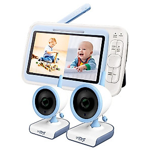 LEREVE Low EMF 5" HD Video Baby Monitor with 2 Cameras and Audio, Auto Noise Reduce, No WiFi, Long Range, 2-Way Audio, Lullaby, Ideal Gifts
