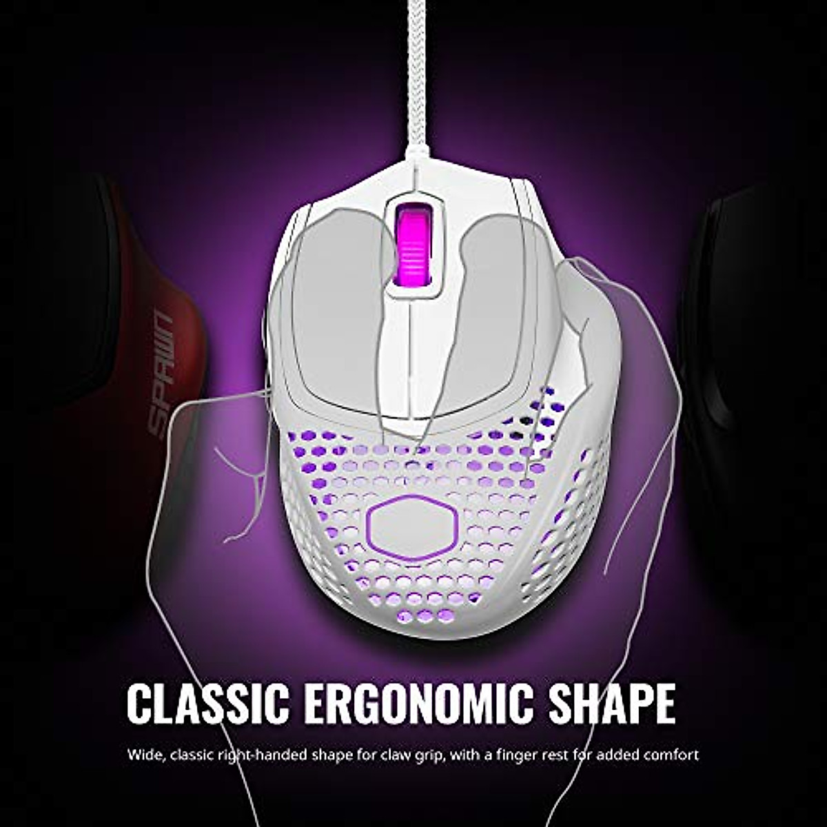 Cooler Master MM720 White Glossy Lightweight Gaming Mouse with Ultraweave Cable, 16000 DPI Optical Sensor, RGB and Unique Claw Grip Shape