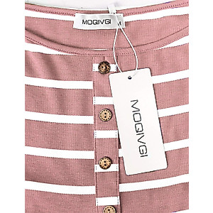 MOQIVGI Country Dresses for Women,Stripe Patchwork Comfy Simple Basic Pleated Crew Neck Strappy Dress Ladies Short Flowy Button Down Sundresses Pink White Large