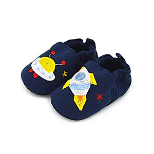 LAFEGEN Baby Boy Girl Walking Shoes Non Slip Soft Sole Infant Toddler Slipper Newborn Moccasins First Walker House Crib Sneaker Shoes, 01 Navy Rocket,12-18 Months Toddler