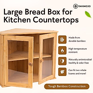 TAVIMOJO Corner Bread Box for Kitchen Countertop - Wooden Bamboo Breadbox Storage Container for Homemade Bread & Sourdough - Airtight Bread Holder Saver for Counter Shelf (Large, Double Layer)