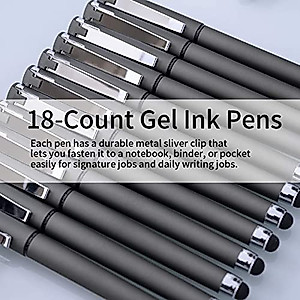 Black Gel Ink Rollerball Pens 1.0mm Gel Pens 2-in-1 stylus Pens 1.0mm Medium Point Pen for Office, Black gel ink(18 Pack-Grey)