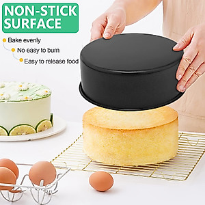 P&P CHEF Non-stick 6 Inch Cake Pan Set of 3, Round Cake Pans Tins for Small Layered Cake, 3 Inch Depth & One-piece Design, Stainless Steel Core & Healthy Coatings, Black