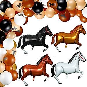 Zhanmai 100 Pieces Horse Balloons Cowboy Party Decorations 40 Inches Horse Shaped Foil Balloon Latex Balloons Horse Themed Garland Arch Kit for Birthday Baby Shower(Brown, Cowboy)