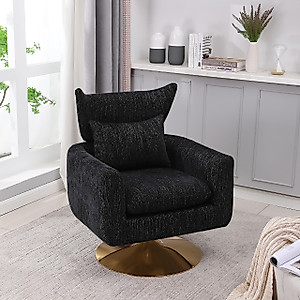 TehRecBT Modern Swivel Barrel Chair, Comfy Swivel Accent Armchair w/Gold Base, 360 Degree Swivel Club Chair Sofa Arm Leisure Chair for Nursery Bedroom Living Room Home Office (Black)