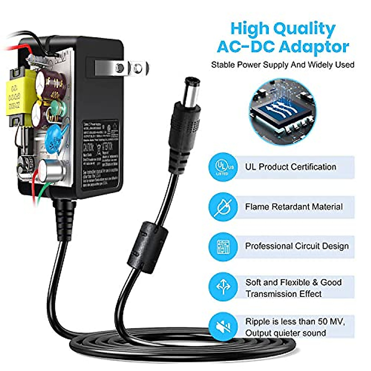 Gonine 12V 3A Power Supply Cord UL Certificate, 100V - 240V AC to DC 12 Volts 3A 2A Power Adapter for 12Vdc Wireless Router, Neck Shoulder Massager, LED Strip Lights, CCTV Cameras, Hard Drivers.