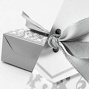 JOHOUSE 50pcs Mini Wedding Favor Box, Small Gift Boxes Candy Boxes with Gift Ribbons for Wedding Party Bridal Shower Favor Party Decoration, Silver