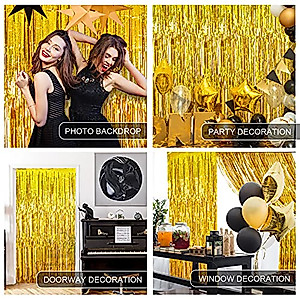 LOLStar 3 Pack Gold Photo Booth Props,3.2 X 8.2 ft Laser Rain Gold Foil Fringe Curtains,Photo Booth Backdrop Streamer Backdrop for Birthday,Wedding,Engagement,Anniversary Party Decorations