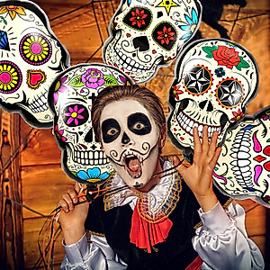 Zomiboo 6 Pieces Day of The Dead Sugar Skull Party Balloons Halloween Skull Balloons Halloween Decoration Balloons for Halloween Sugar Skull Party Decoration, 6 Styles