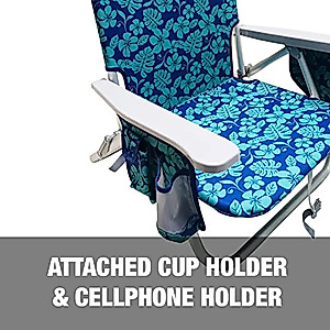 Bliss Hammocks BBC-350-BF Folding Beach Chair, 5 Reclining Positions, Detachable Cooler Bag, Blue Flower