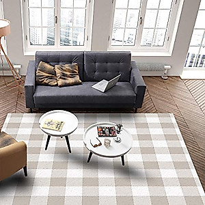 LBDecor 2x3ft Large Area Rugs for Living Room, Beige Brown Plaid Collection Area Runner Rugs Non Slip Bedroom Carpets Hallways Rug, Outdoor Indoor Nursery Rugs Décor, Farmhouse Buffalo Check
