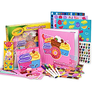 Crayola Scrapbook Activity Craft Kit, Mess Free Journal Set for Kids, Drawing Art Supplies Included Scrapbook, Pattern Sheets, Cut Outs, Gem Stickers, Sequins, Crayola Washable Markers, Tape and