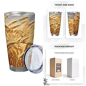 Wheat Harvest Tumbler with Lid and Straw 20oz Stainless Steel Car Cup for Hot and Cold Drinks, Double Wall Insulated Travel Coffee Mug Reusable Drink Thermos Cup Birthday Gifts
