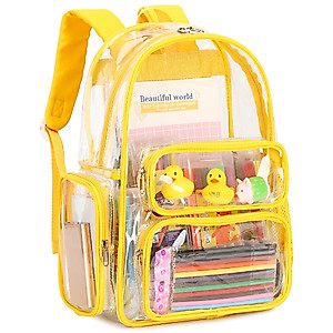 CAMTOP Clear Backpack Heavy Duty PVC Transparent Bag See Through BookBag for Student School Work Festival Sport Travel(17 Inch,Yellow)