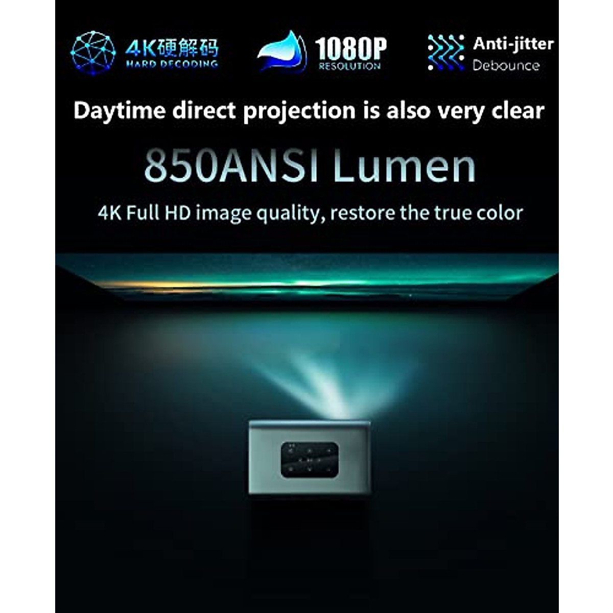 X5 Projector 4K, 15000 Lumens, ACE Picture Quality Enhancement Engine, MEMC Motion Compensation, HDR 10, Supports 3D/4K Input for Movies and Games, Built-in Speaker/Battery Portable Projector