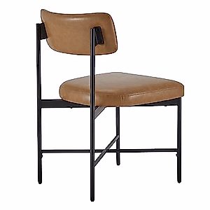 Watson & Whitely Dining Chairs Set of 2, Mid-Century Modern Dinner Chairs, Faux Leather Upholstered Dining Room Chairs with Metal Legs, Saddle Brown