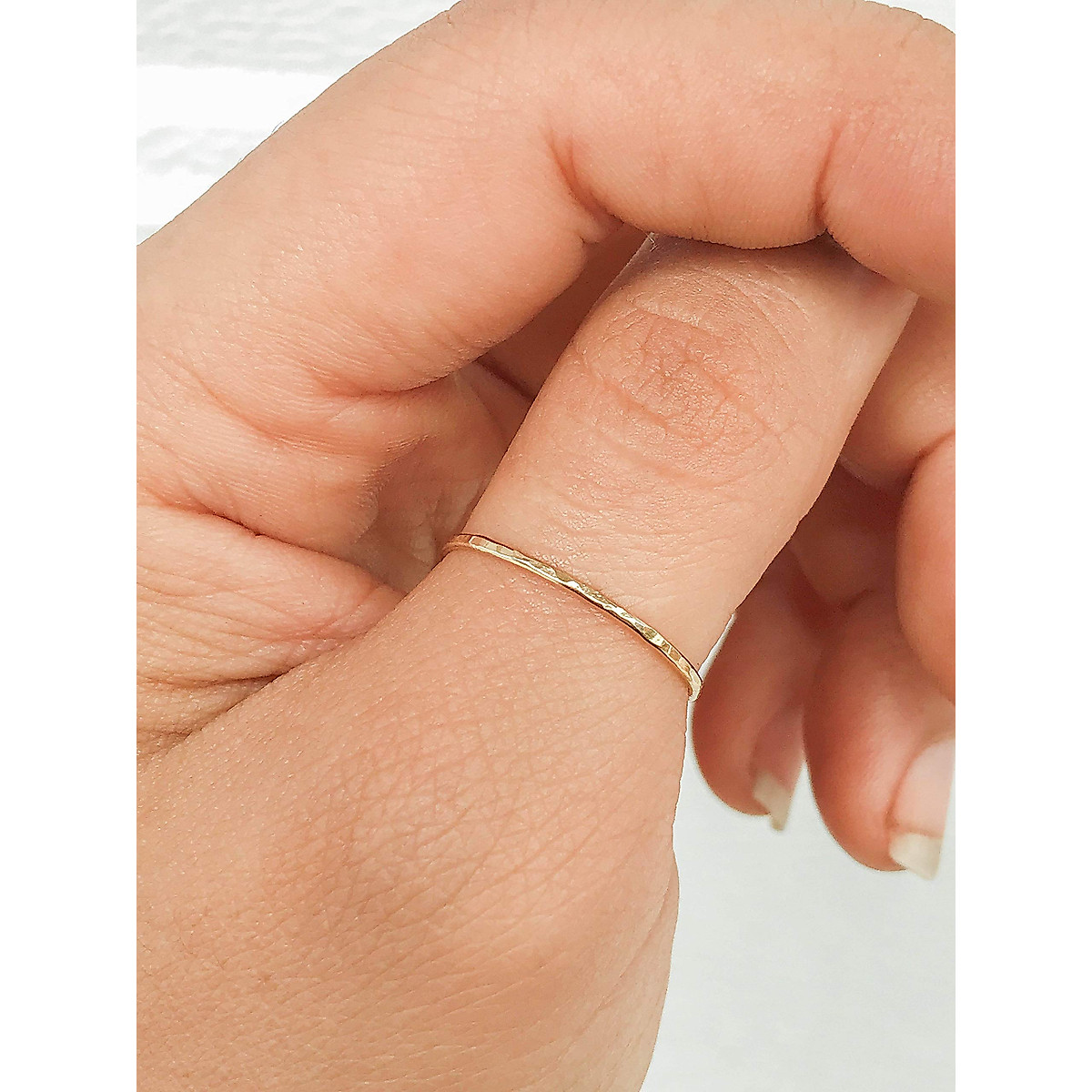 Hammered Gold Ring, Gold Stacking Rings, Minimalist Rings, Skinny Rings for Women (7, Gold Fill)