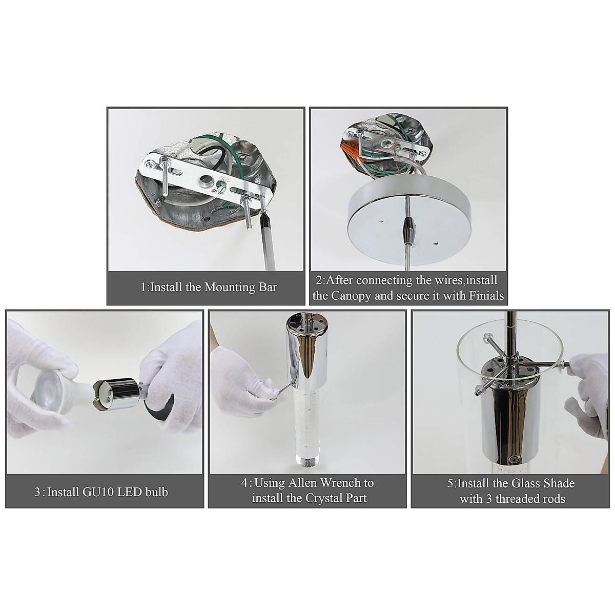 XiNBEi Lighting Pendant Lighting 1 Light Mini Pendant Lights with Glass and Bubble Crystal, Modern Chrome Hanging Pendant Light with LED Bulb for Kitchen & Dining Room XB-P1110-CH