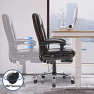 HOMREST Executive Office Chair, Ergonomic High Back Cushion Lumbar Back Support, Computer Desk Chair, Reclining Office Chair with Foot Rest, Padded Armrest, Adjustable Height, Massage and Heated