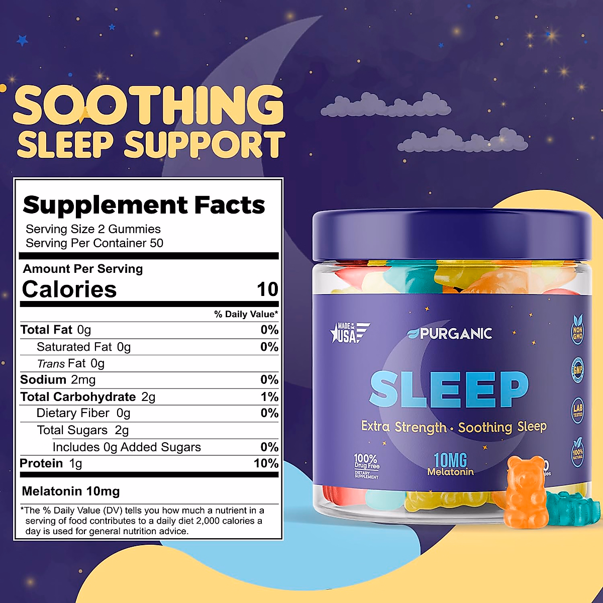 Purganic Melatonin Gummies for Sleep - 100ct