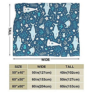 MSGUIDE Cartoon Blue Sharks with Sealifethrow Soft Flannel Fleece Throw Blanket，Lightweight Warm Microfiber Plush Couch Sofa Bed Blanket for Adults Kids(50"x40")