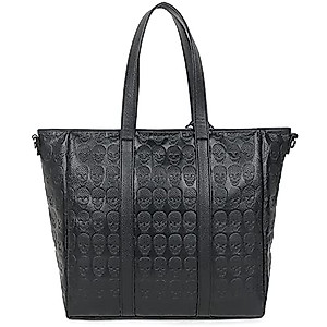 FiveloveTwo Women Handbag and Purses PU Satchel Skull Rivet Shoulder Tote Top-Handle Bag Black