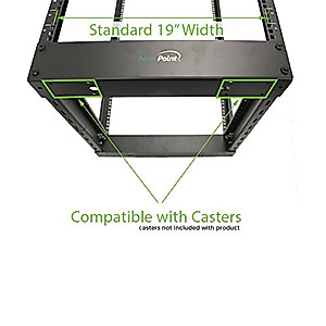 NavePoint 25U Professional 4-Post IT Open Frame Server Network Relay Rack 4.5 Feet Tall Black