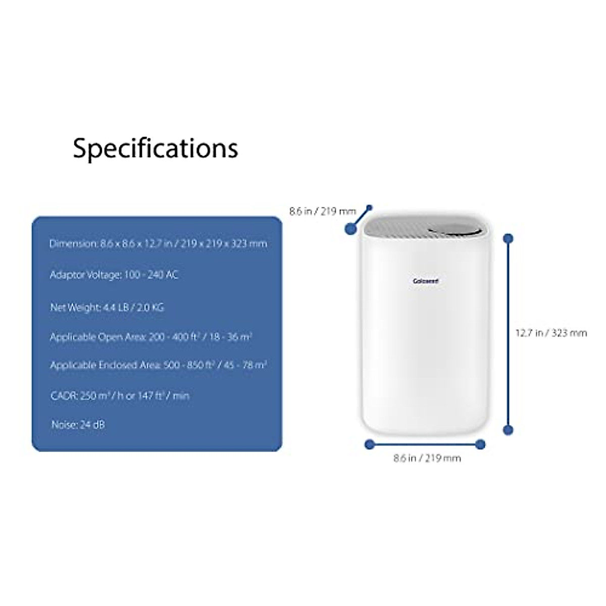 Galaseed H13 True HEPA Air Purifier | Built-in PM2.5 Sensor | 500sq ft Coverage | 3-Stage Air Filtration System | Removes 99.97% PM2.5 Particles | Ideal for Large Bedroom, Living Room, Home and Office