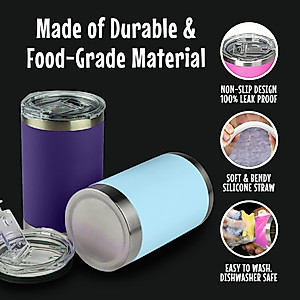 K KICHUZL 2 Pack 12 OZ, Toddler Cups, BPA FreeStainless Steel Smoothie Cup For Kids, Insulated Tumbler with Leak Proof Lid And Silicone Straw,Dishwasher Safe,Easy Cleaning