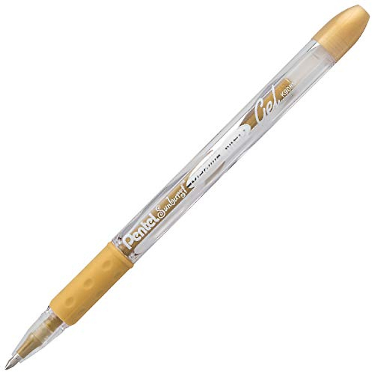 Pentel Arts Sunburst Metallic Gel Pen, Medium Line, Permanent, Gold and Silver Ink, 2 Pack (K908BPXZ)