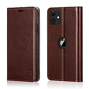 Belemay iPhone 11 Wallet Case, iPhone 11 Case, [Genuine Cowhide Leather Case] Slim Fit Folio Book Flip Cover Card Holder Slots, Kickstand Function, Cash Pockets Compatible iPhone 11 (6.1-inch), Brown