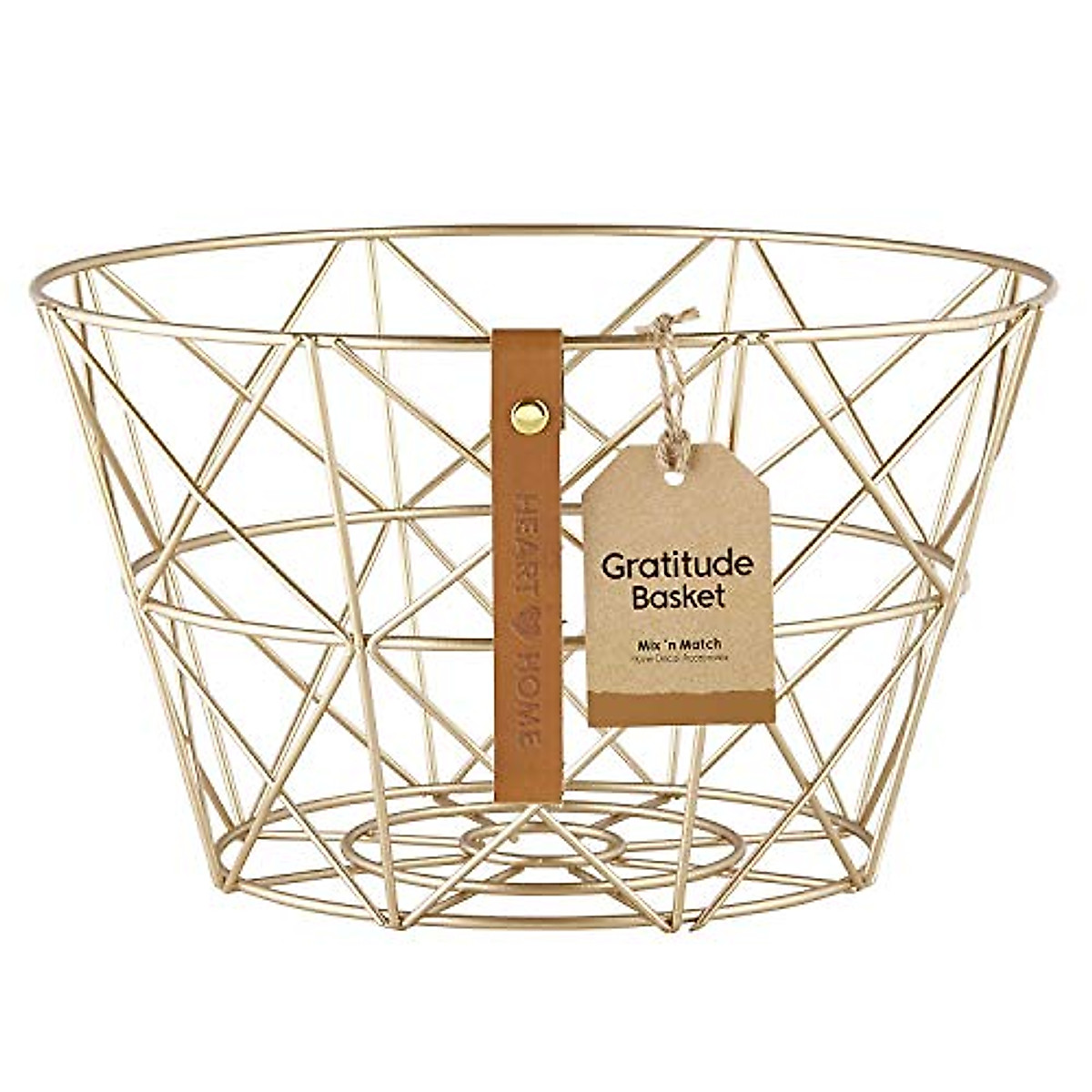 Creative Brands Heartfelt Collection-Round Metal Basket, 12 x 7-Inch, Gold