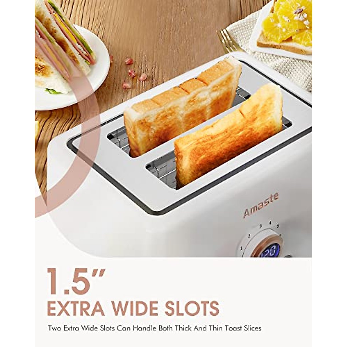2 Slice Toaster, Retro Bread Toaster with LED Digital Countdown Timer, Extra Wide Slots Toasters with 6 Bread Shade Settings, Bagel, Cancel, Defrost Function, Stainless Steel with High Lift Lever, Removal Crumb Tray, White
