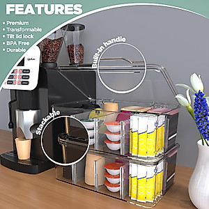 Utopia Home (3 Pack) Tea Bag Organizer - Stackable Tea Bag Storage Organizer with Clear Top Lid- Tea bag holder For Counter tops, Kitchen Cabinets, Pantry, Sweeteners (Clear)