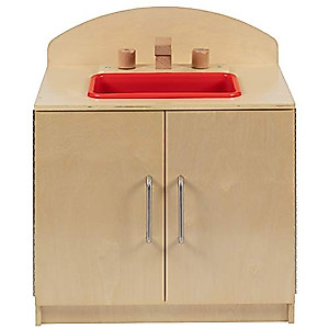 Flash Furniture Hercules Children's Wooden Kitchen Sink for Commercial or Home Use - Safe, Kid Friendly Design, Natural