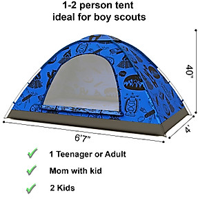 KidzAdventure 2 in 1 Kids Play Tent for Camping | 1 – 2 Person Backpacking Tent | Ultralight Indoor & Outdoors Tents – Adventure Theme