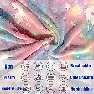 HUABANSHUI Glow in The Dark Blanket, Luminous Unicorn Blanket - Christmas Birthday Gifts for Kids Girls Toddler Grandkids(50" x 60", Rainbow)