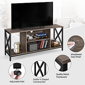 Yaheetech TV Stand for 65 Inch TV, 55'' Wide Entertainment Center TV Console with Open Storage Shelves for Living Room, TV Table for Home with Metal Support, Taupe Wood